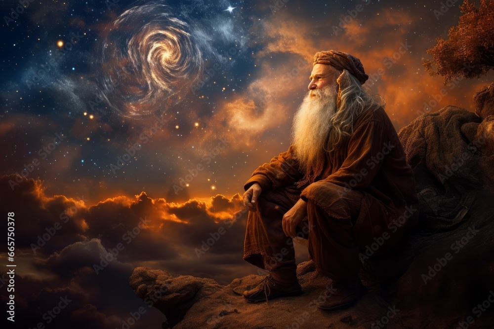 Dedicated Astronomer old man starry sky night. Astrology dark. Generate ...