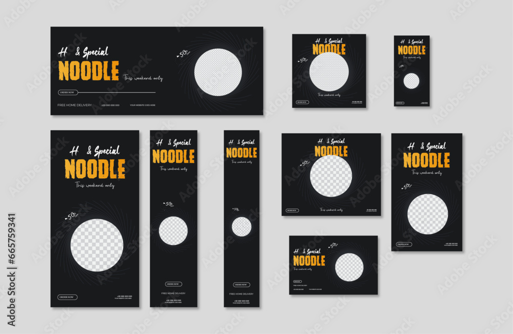 Abstract Fast food banner design web template Set, Horizontal header ...