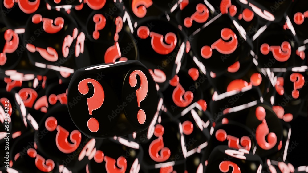 Black cubes with red question marks. Many black cubes labeled red ...
