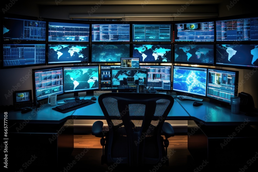 Multi monitor cybersecurity analyst workstation monitoring system with ...