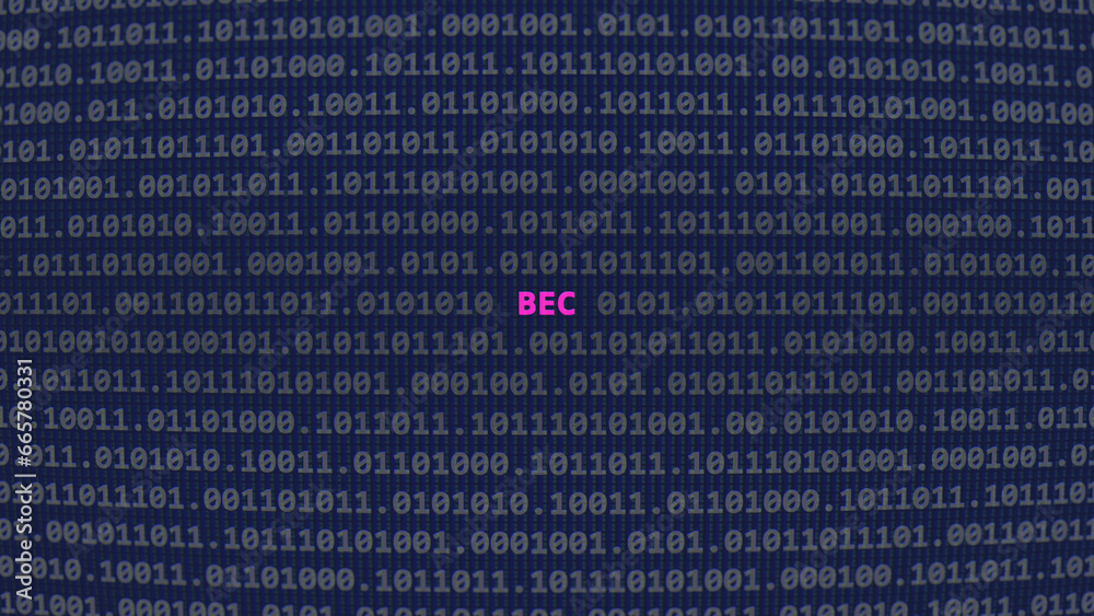 Cyber attack bec, Business Email Compromise, text in foreground screen ...