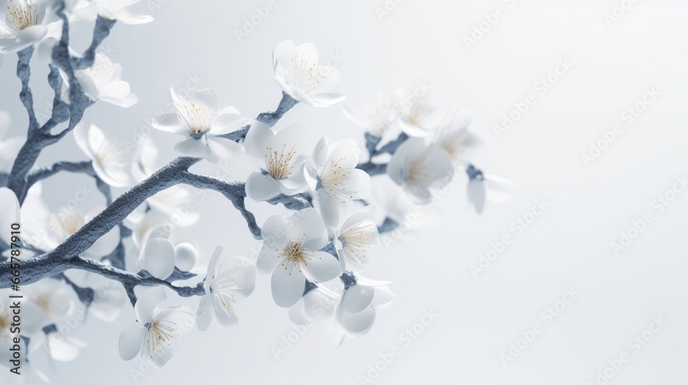 Realistic fruit tree branch with spring flowers. Beautiful blossoming ...