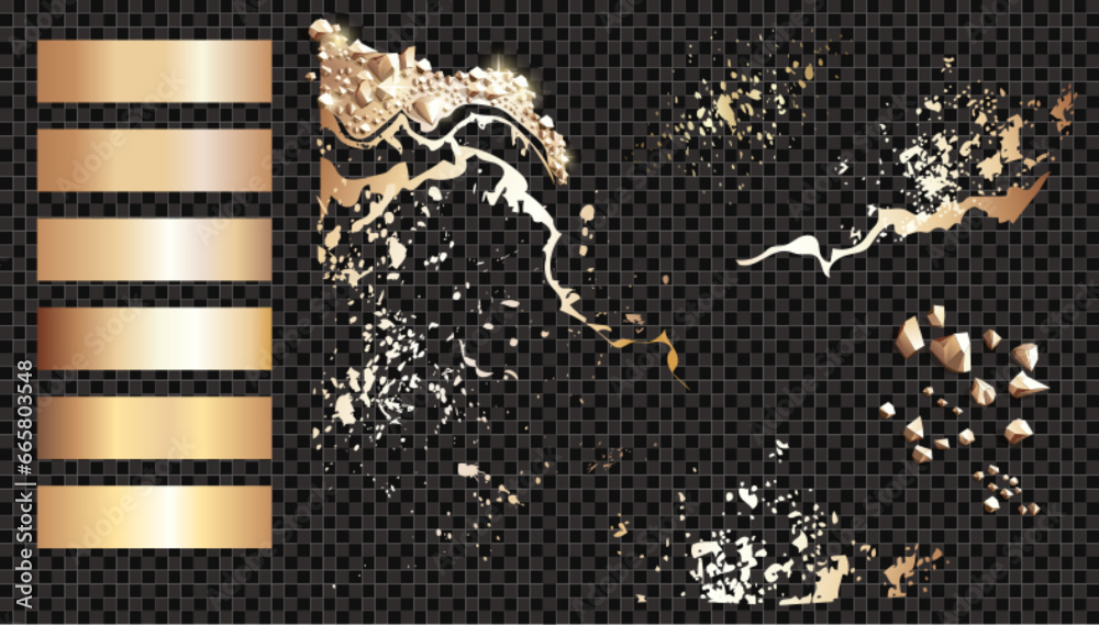 Vector overlay golden gradients, gold stones and gold Ink splatters ...