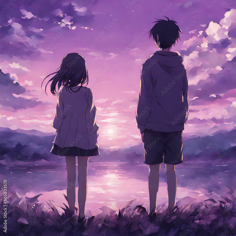 Cute couple in love. Romantic wallpaper. Anime style characters. couple ...
