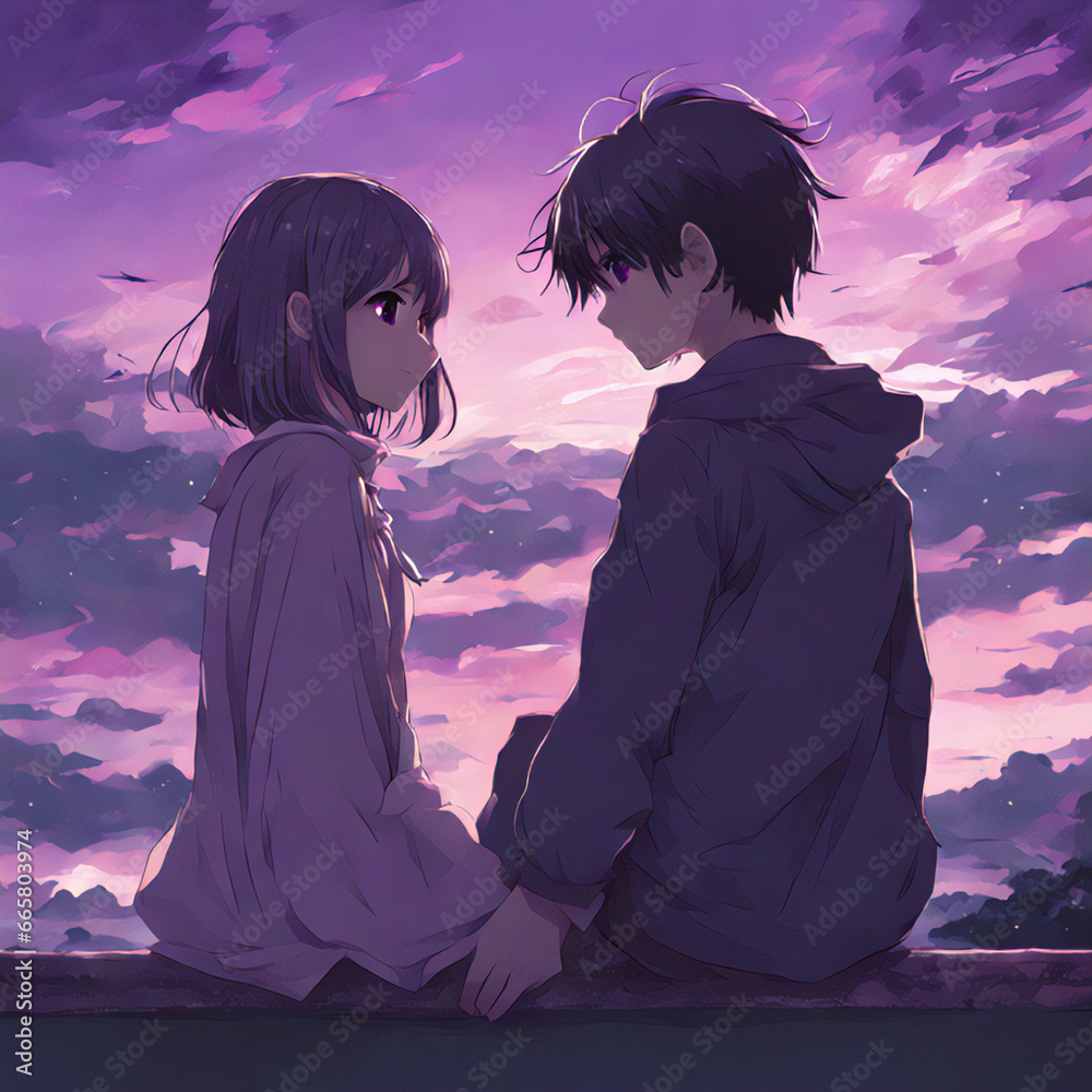 Cute couple in love. Romantic wallpaper. Anime style characters. couple ...