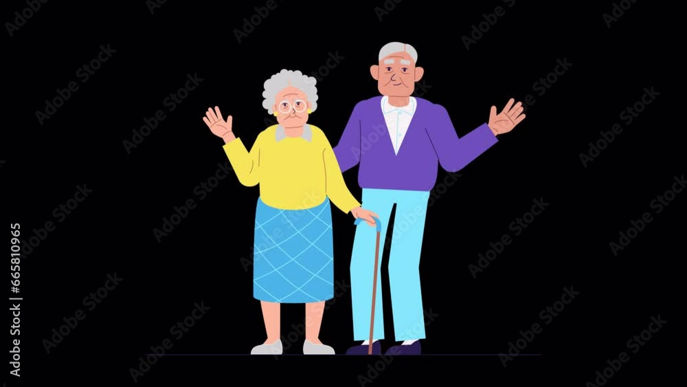 Happy elderly couple animation, ALPHA channel. Grandmother and ...