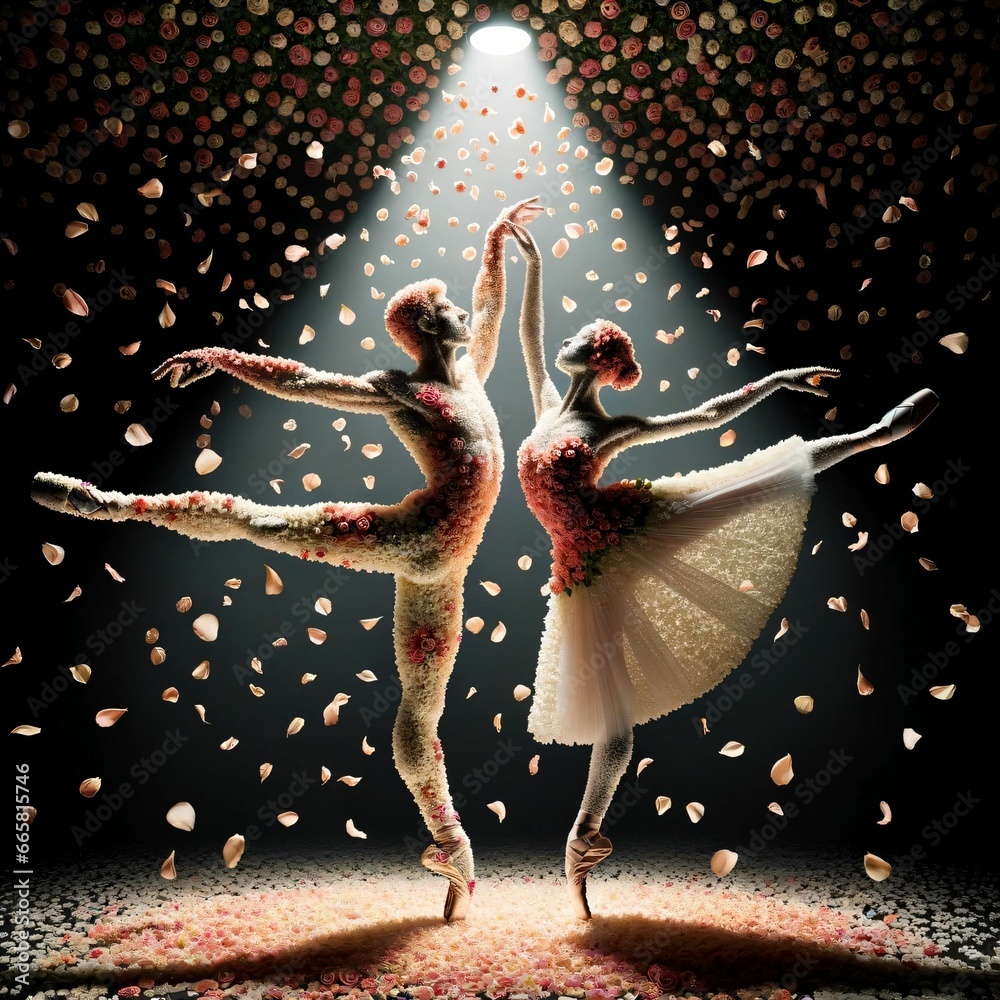 AI generated illustration of a ballet dancers against a backdrop of ...