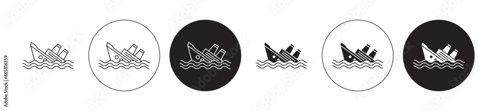Sinking titanic thin line icon set. cargo ship accident vector symbol ...
