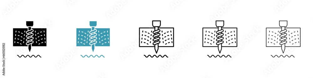 well drilling vector thin line icon set. deep ground water borehole ...