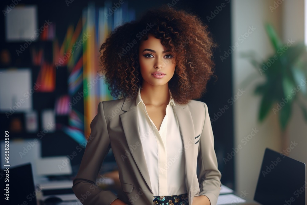 Beautiful business woman in a strict business suit against the ...