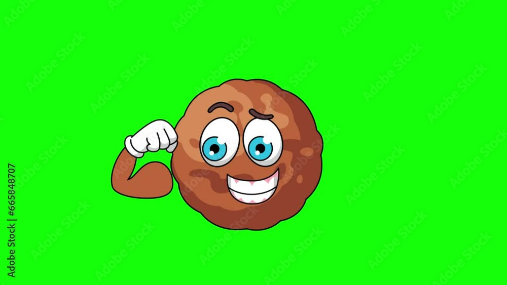 Flexing muscle of meatball cartoon, strong pose mascot animation on a ...
