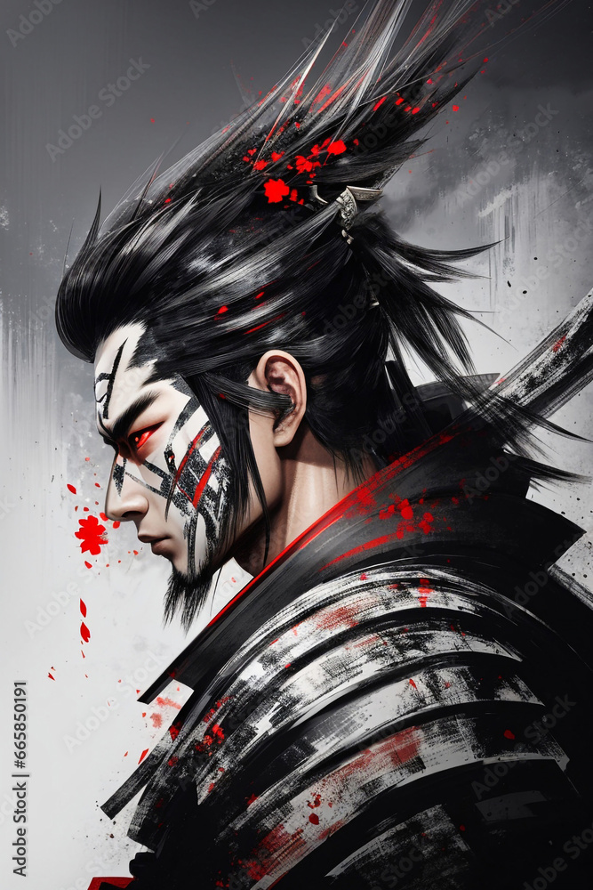 Japanese samurai warrior character design. Medieval soldier with sword ...