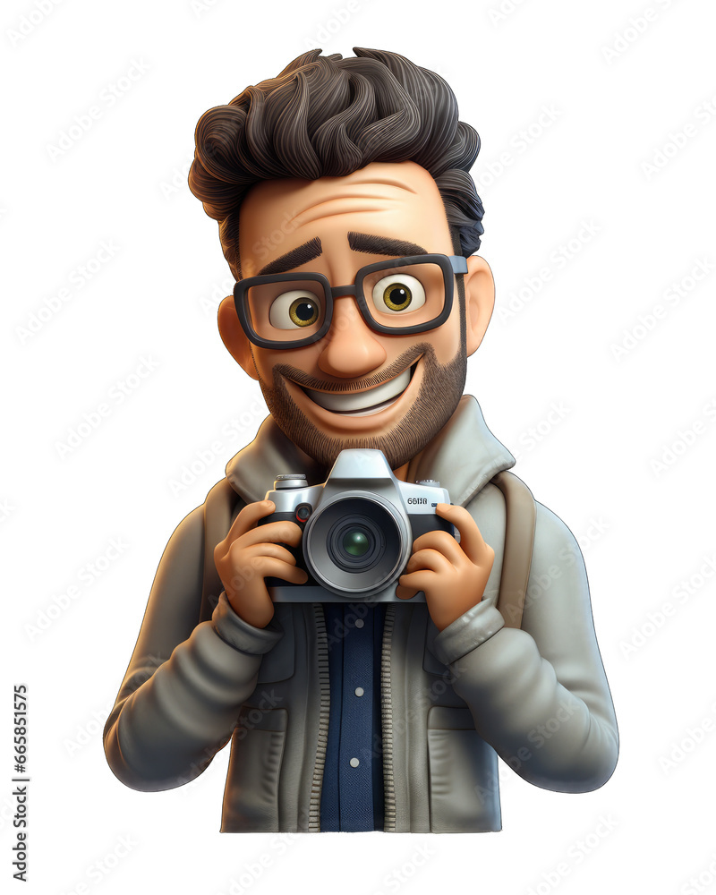 Thoughtful Photographer Emoji with Camera, Hyperrealistic 3D Isolated ...