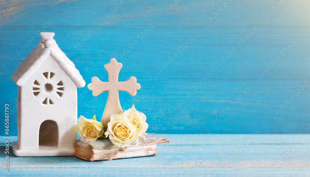confirmation communion and baptism greeting card with religious symbols ...