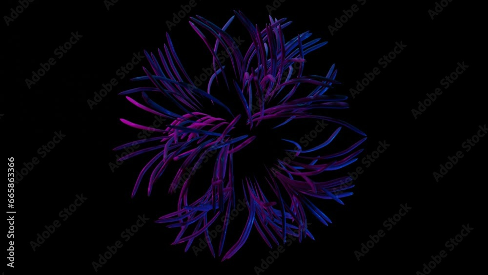 illuminated abstract animated figure of moving lines on a black ...