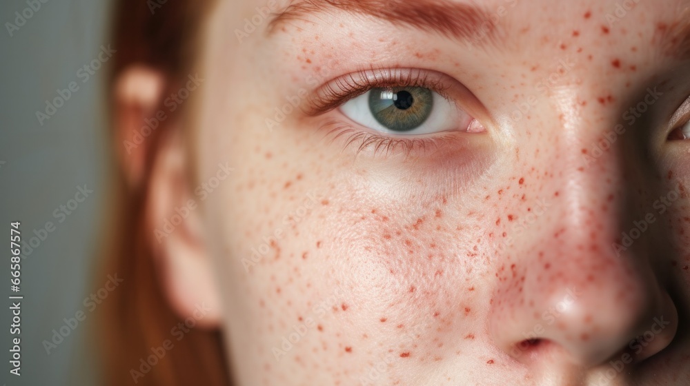 acne on woman face with rash skin, scar, and red skin syndrome allergic ...