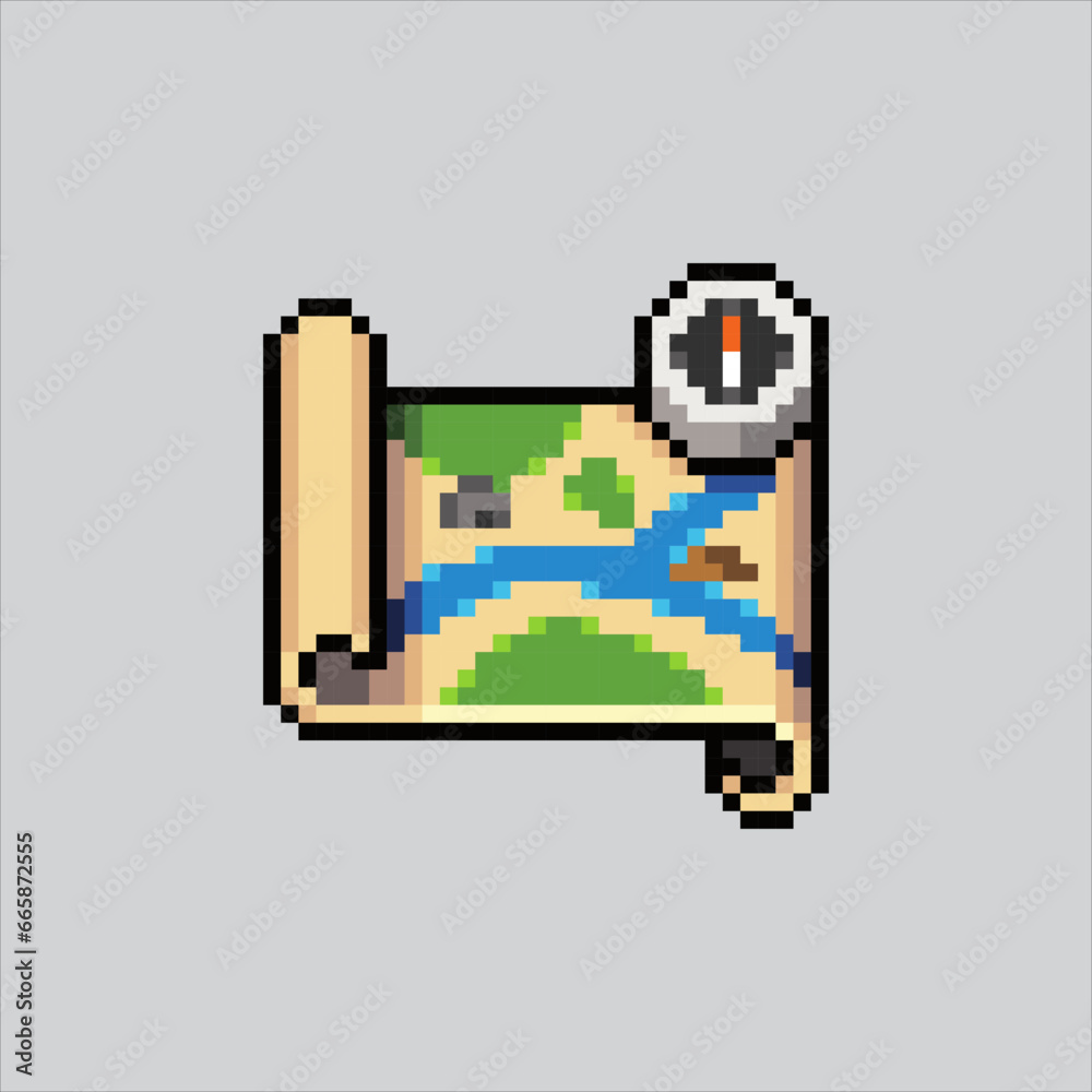 Pixel art illustration Map. Pixelated Map. Treasure Map pixelated for ...