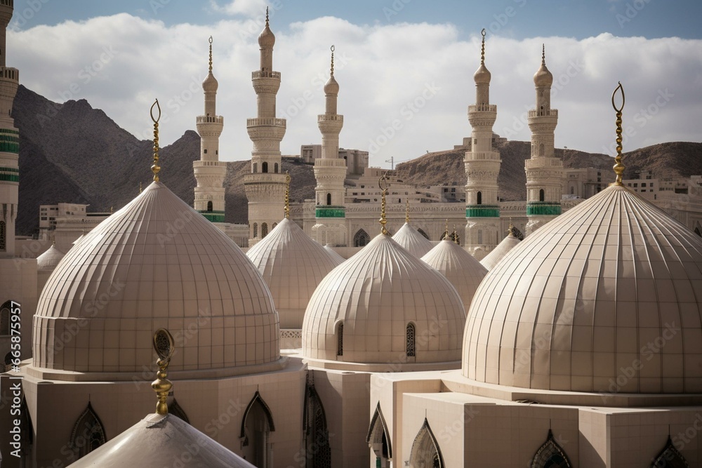 Iconic domes of the prophet's mosque established by Muhammad. Masjid An ...