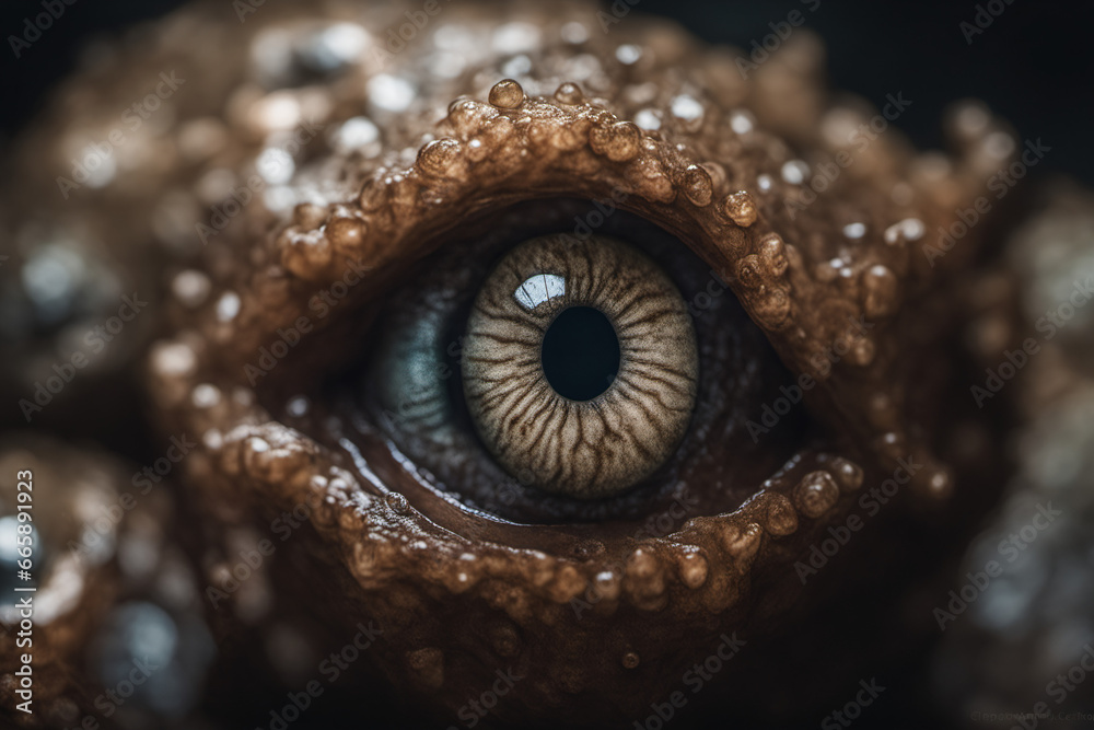 The gaze of strange eyes in the depths of a mysterious cave, creature ...