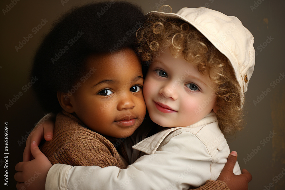 A Friendship Embracing Diversity, two toddlers, one black and one white ...