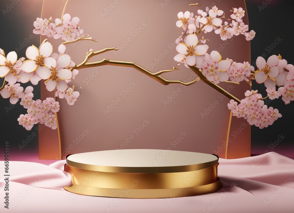 japanese style background. 3d podium white cherry blossom background ...
