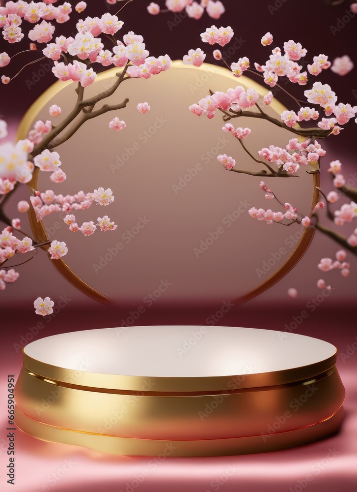 japanese style background. 3d podium white cherry blossom background ...