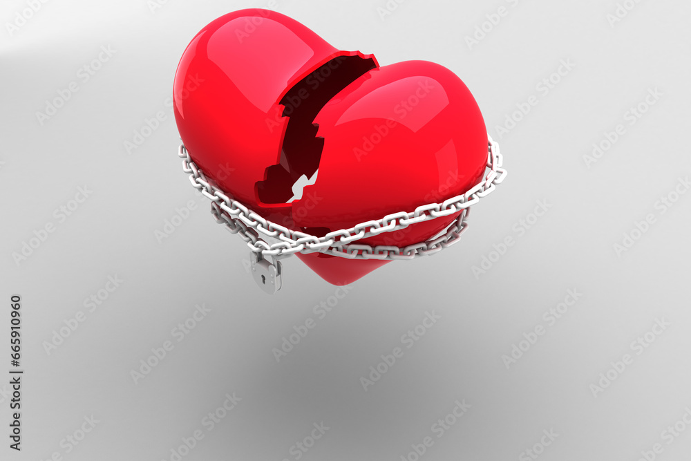 Digital png illustration of red broken heart with chain and padlock on ...