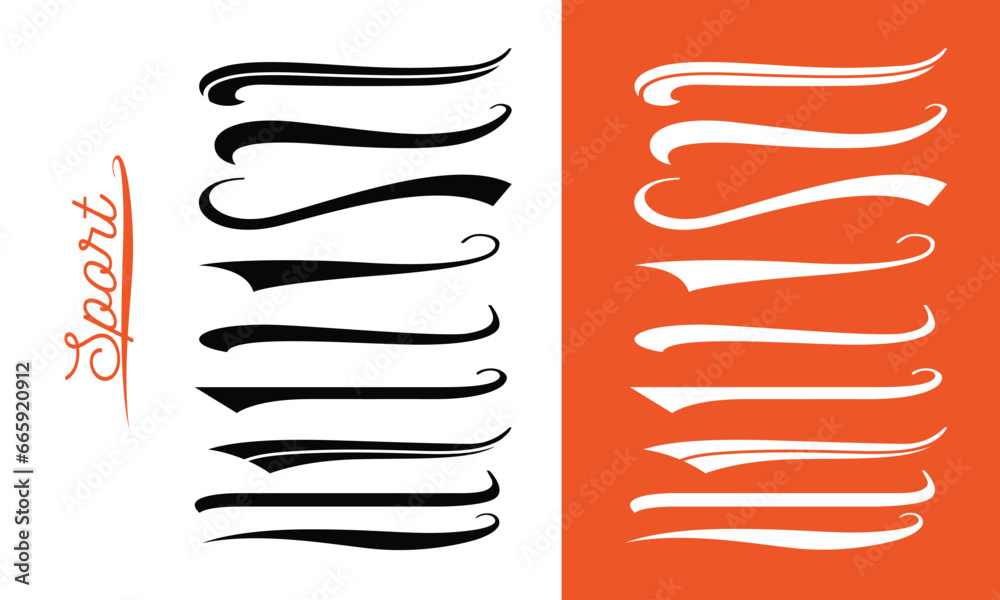 Calligraphic swoosh. Underline, highlighter marker strokes, waves brush ...