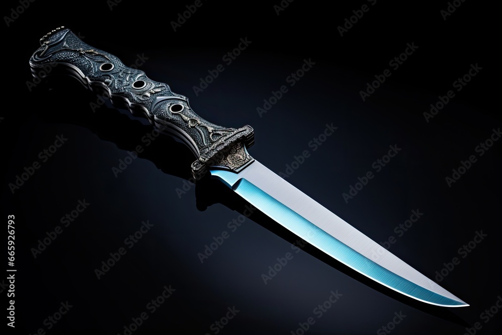 hunting knife on a black background. close-up photo, knife on a black ...