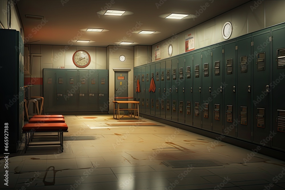 3D render of a locker room with lockers in a school, Locker Room, AI ...
