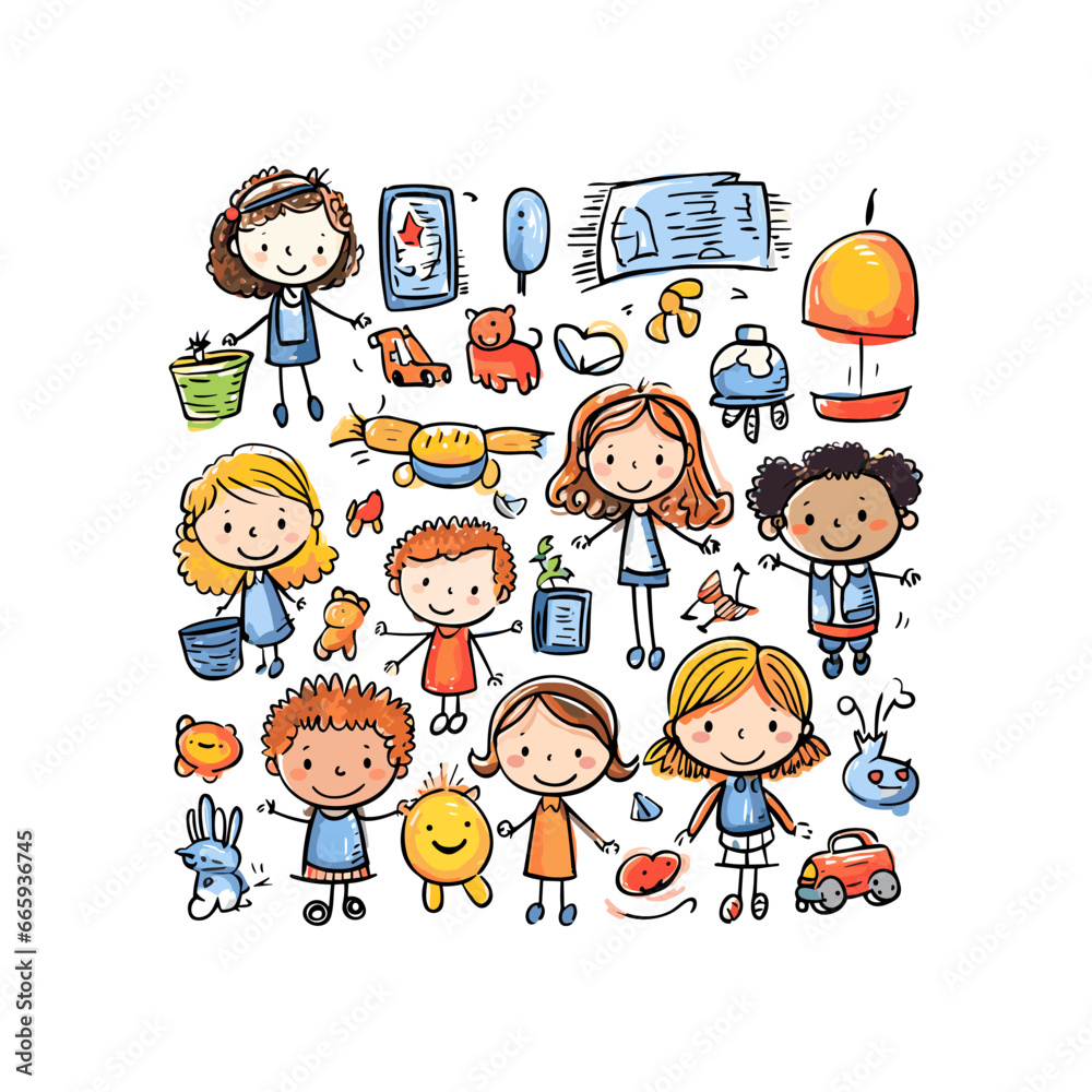 kindergarten clipart set hand-drawn white background Stock Vector ...