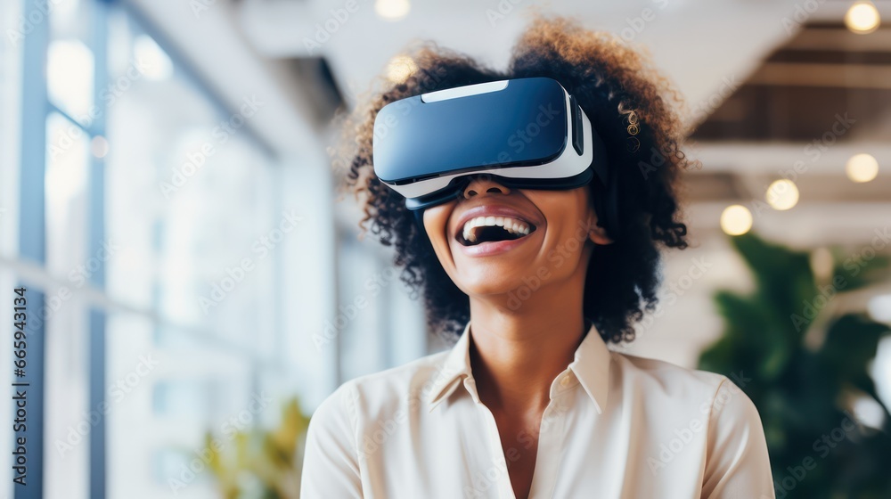 woman Architect designer wearing VR headset for BIM technology working ...