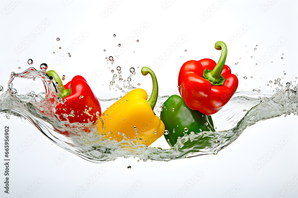 Bell Pepper splash into water, Red Bell Pepper, Yellow Bell Pepper ...