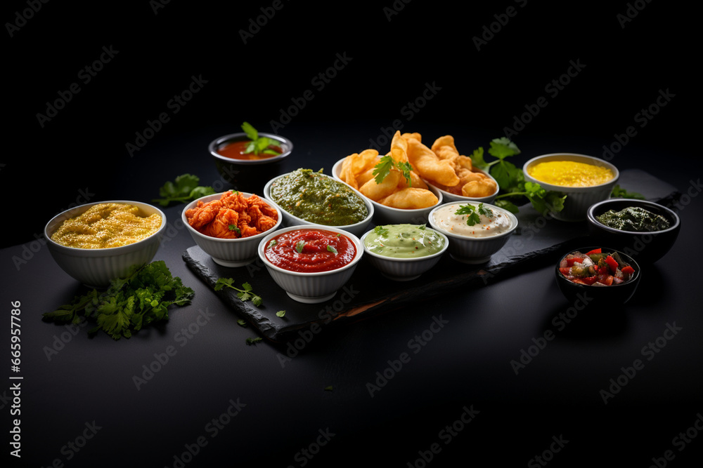 delightful experience of dipping by capturing a set of appetizers ...