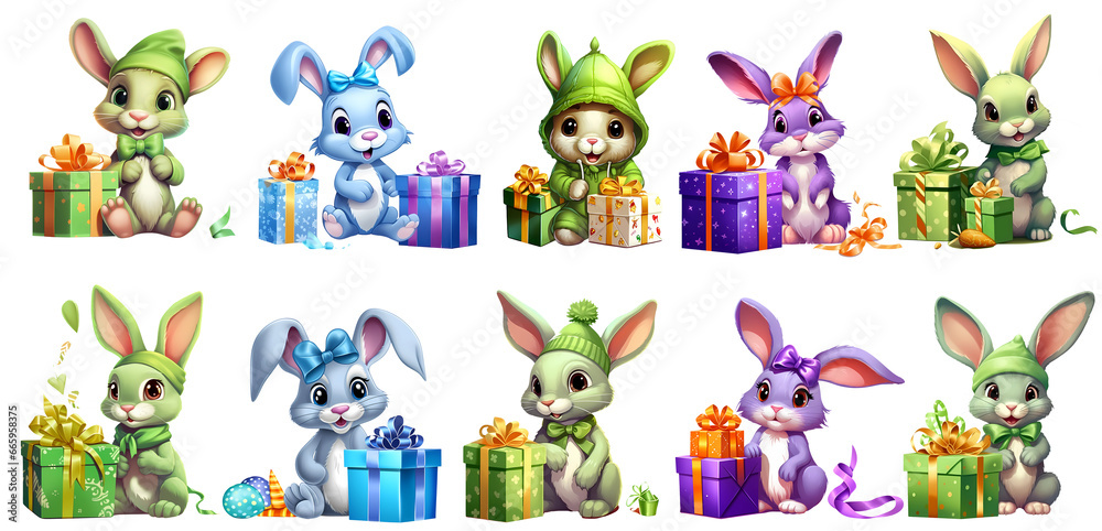 Set of cute Rabbits, Bunnies Clipart Birthday, Illustration, on ...