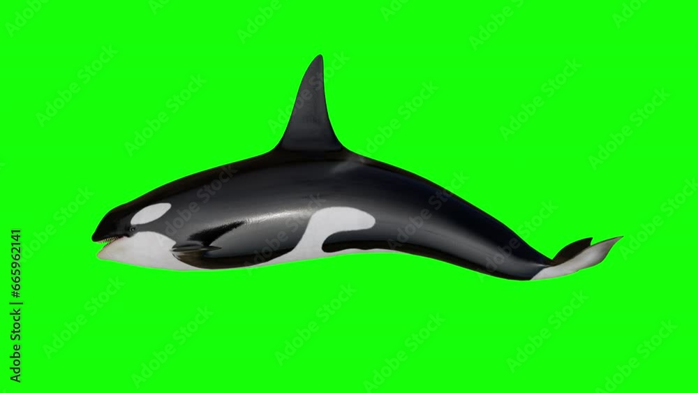 a swimming orca. an orca side view on a green background. 3d animation ...