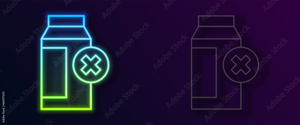 Glowing neon line Lactose intolerance icon isolated on black background ...