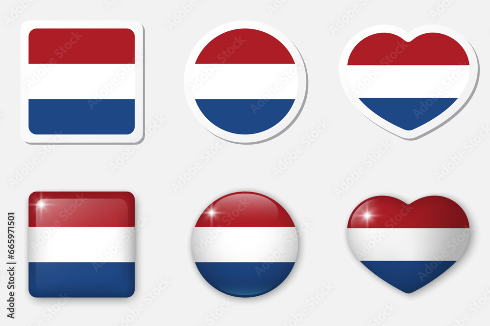 Flag of Netherlands icons collection. Flat stickers and 3d realistic ...