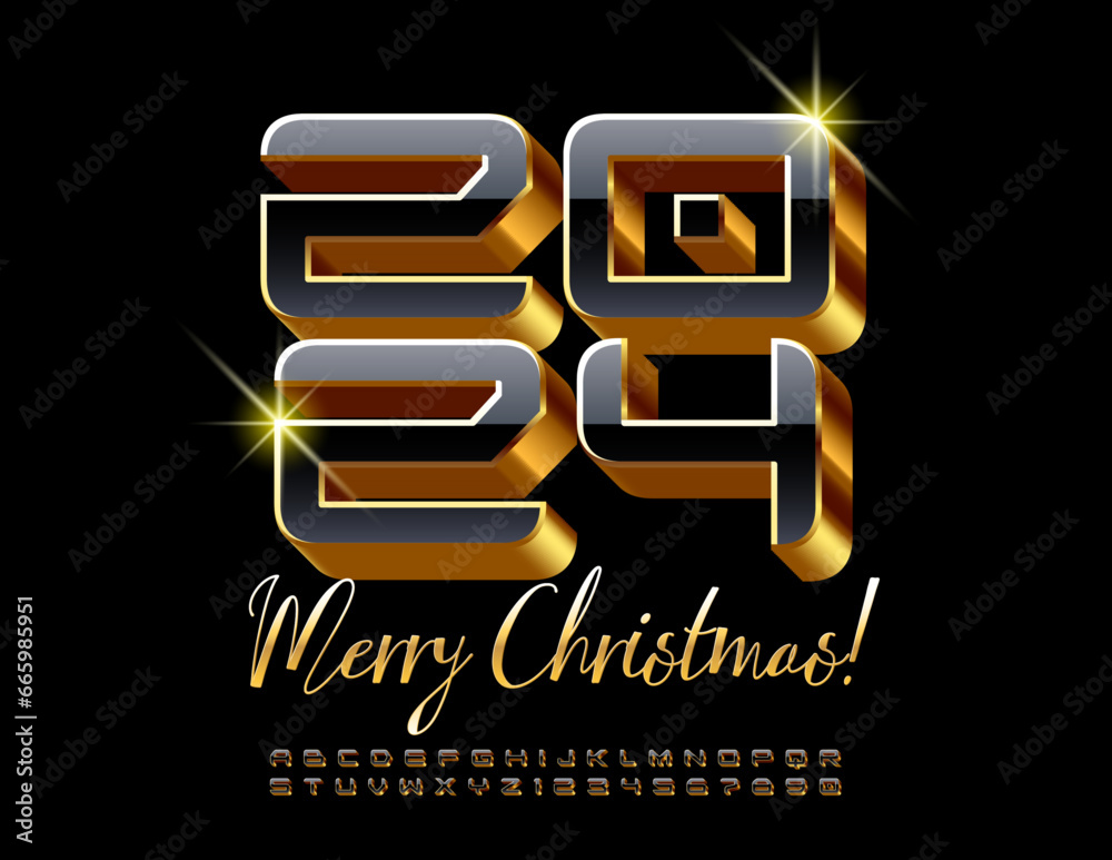 Vector stylish Greeting Card Merry Christmas 2024! Unigue 3D Font ...