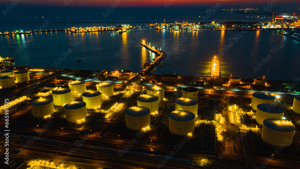 Aerial view oil tanker. oil loading dock of business logistic sea going ...