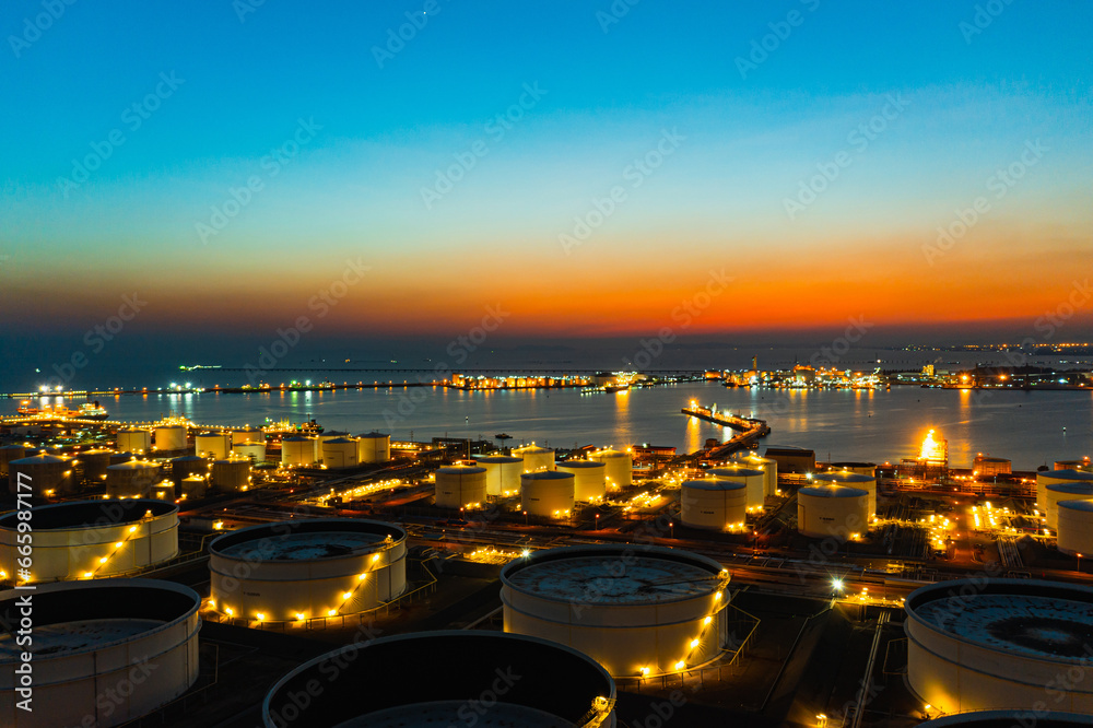 Aerial view oil tanker. oil loading dock of business logistic sea going ...