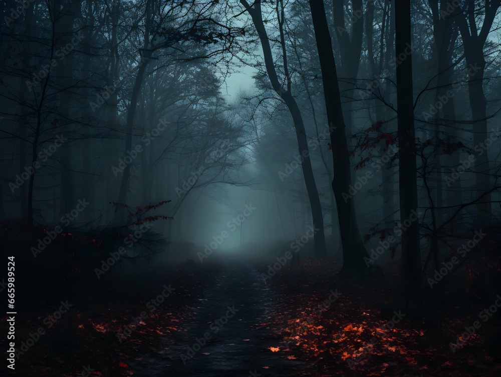 Dark forest with fog and beautiful colors, hazy forest, Horror forest ...