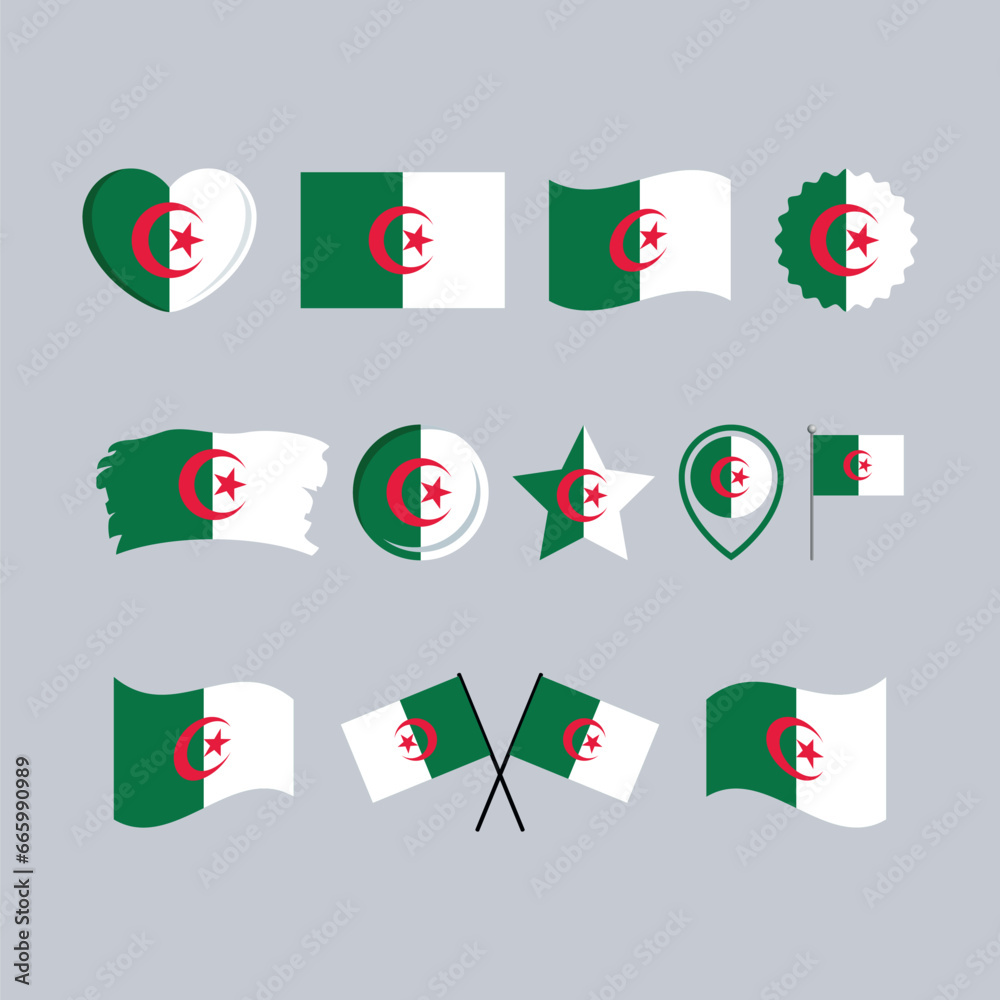 Algeria flag icon set vector isolated on a gray background. Algerian ...