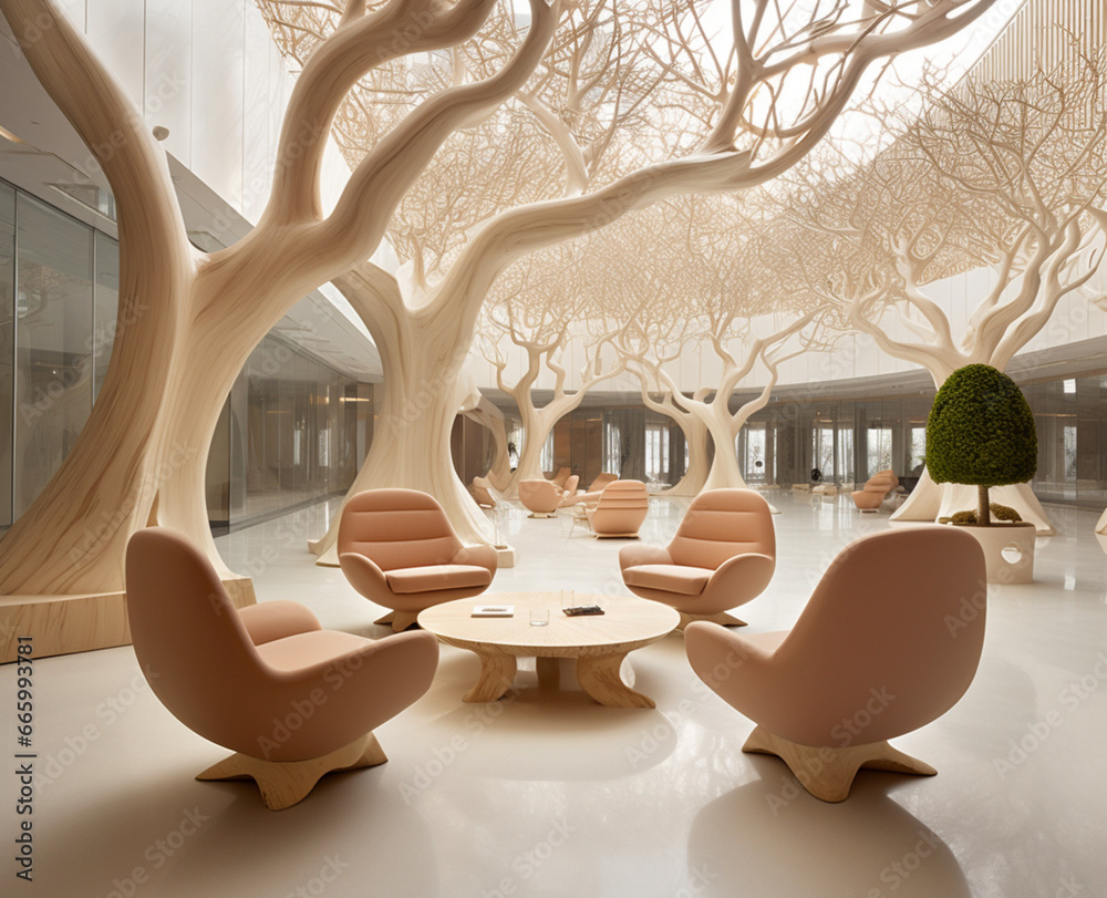 Step into a welcoming lobby adorned with wood-designed architecture. A ...