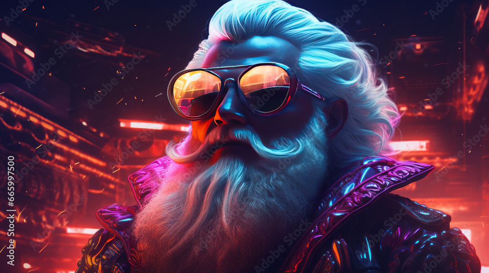 Badass Santa Claus with sunglasses, in synthwave/cyberpunk style ...