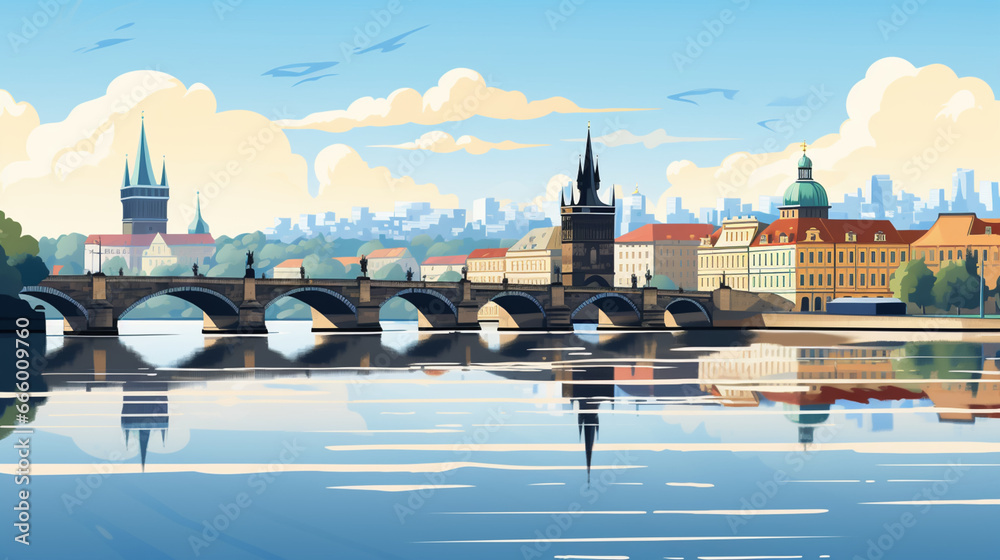 vector illustration, vector illustration of Prague, world famous ...