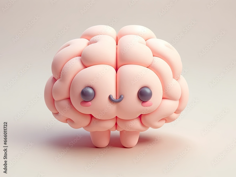 3D render of a cute human brain, stylized with soft textures, pastel ...