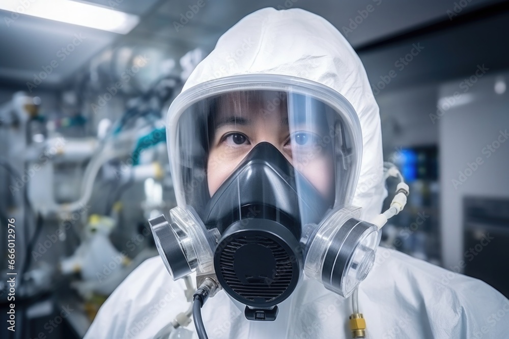 Man with gas mask. Respirator with filter. Chemical protection ...