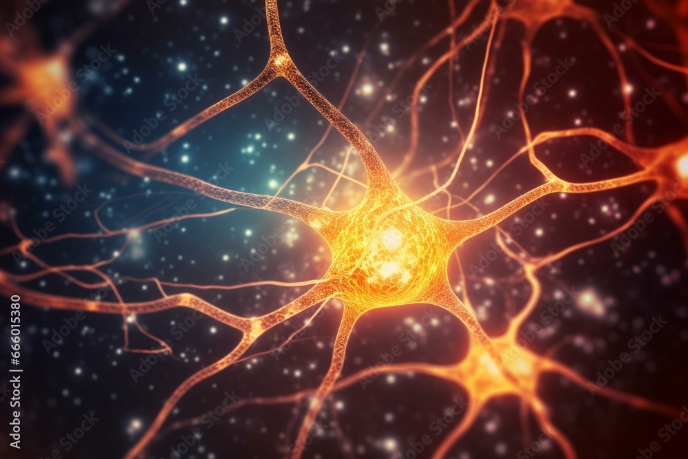 Detailed view of neuron and nerve node in a neural network. Banner ...