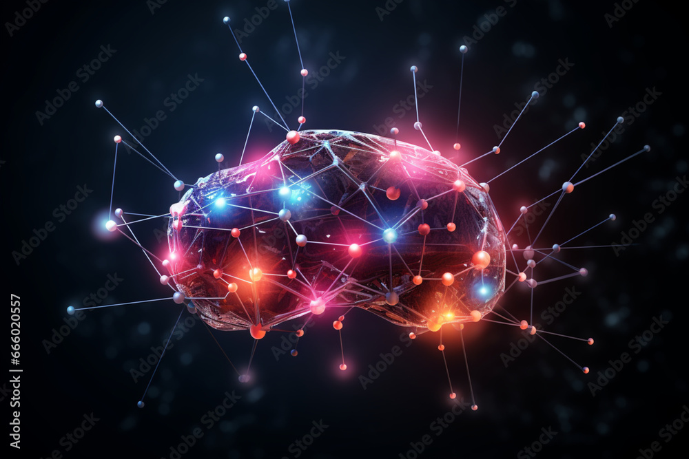 3D Human Brain With Connection Dots And Plexus Lines, Artificial Intelligence And Deep Learning ...